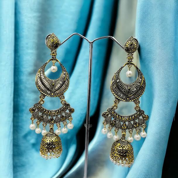 Dull gold Vintage beautiful long earring Jhumka Jhumki Tassel Drop ...