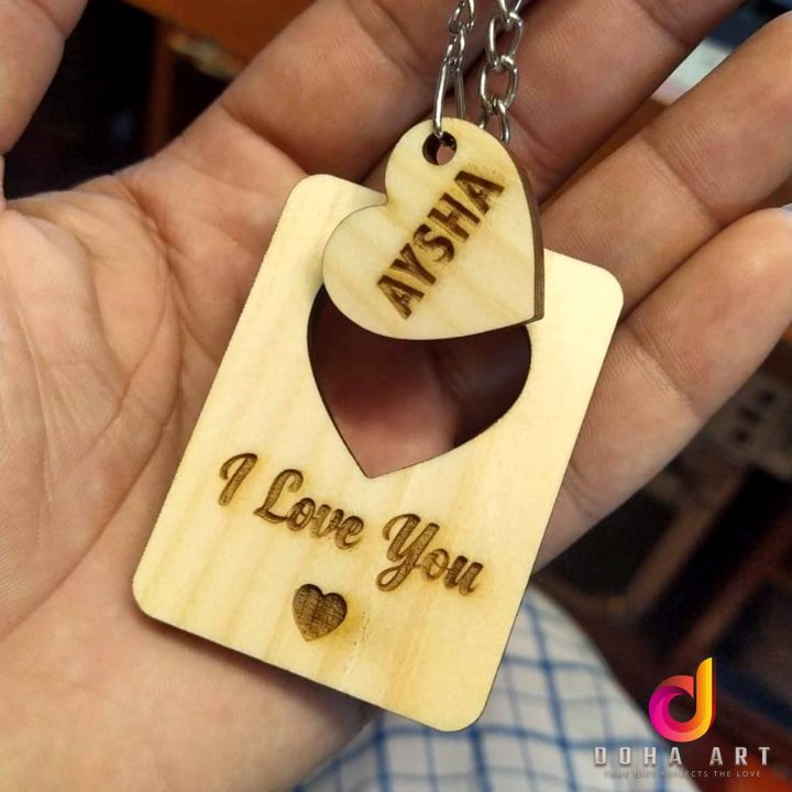 Customized Name Heart Key Tags With Your Own Text, Personalized Wooden ...