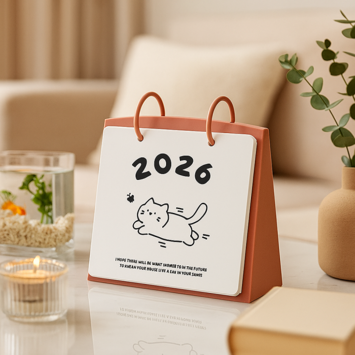 Home Decor Plastic 2026 Desktop Calendar Cartoon Cat Pattern Standing ...
