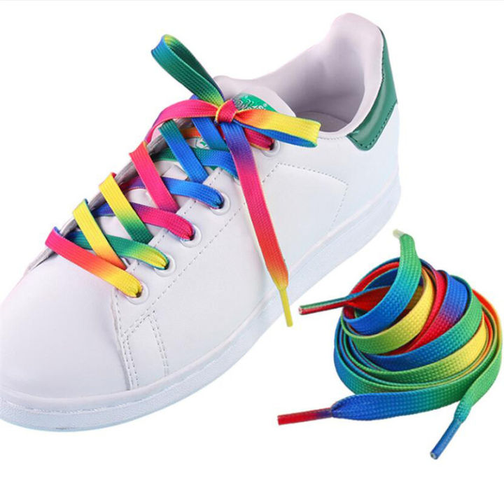 YUNTOUNIAO 1 Pair Colorful Laces Shoelaces Rainbow Gradient Print Flat ...