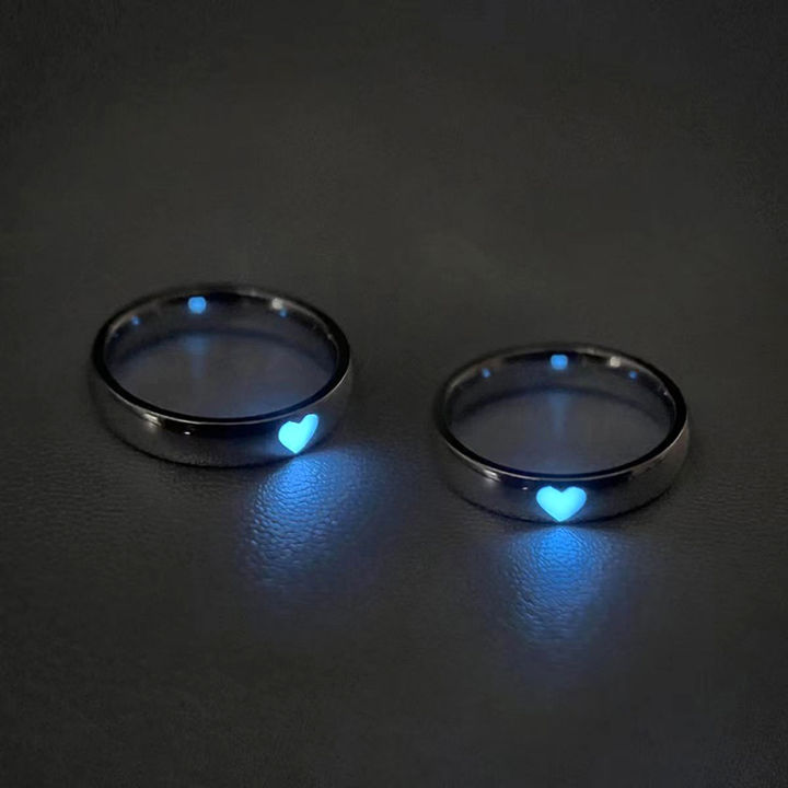 Luminous Love Heart Ring Glow In Dark Fashion Adjustable Couples Rings ...
