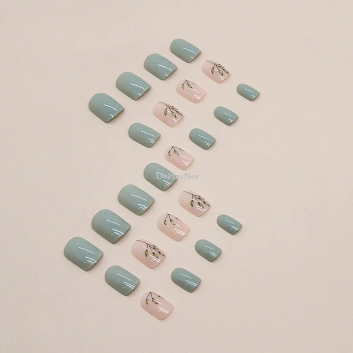 DeHuiNet24pcs/set Summer Stick-on Nails Set Press on Short Cheap Green ...