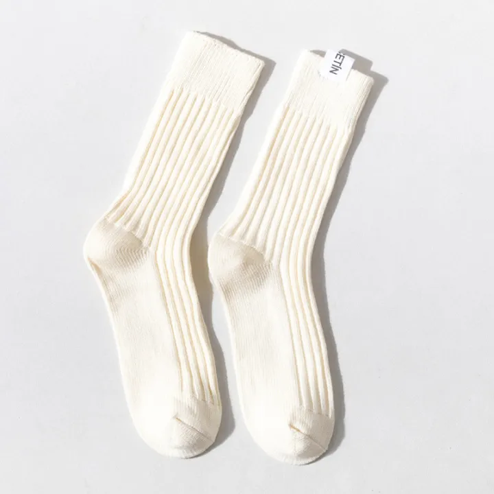 CHAOZHU Male Socks Solid Colors Rib Cotton Thicken Label Top Bright ...