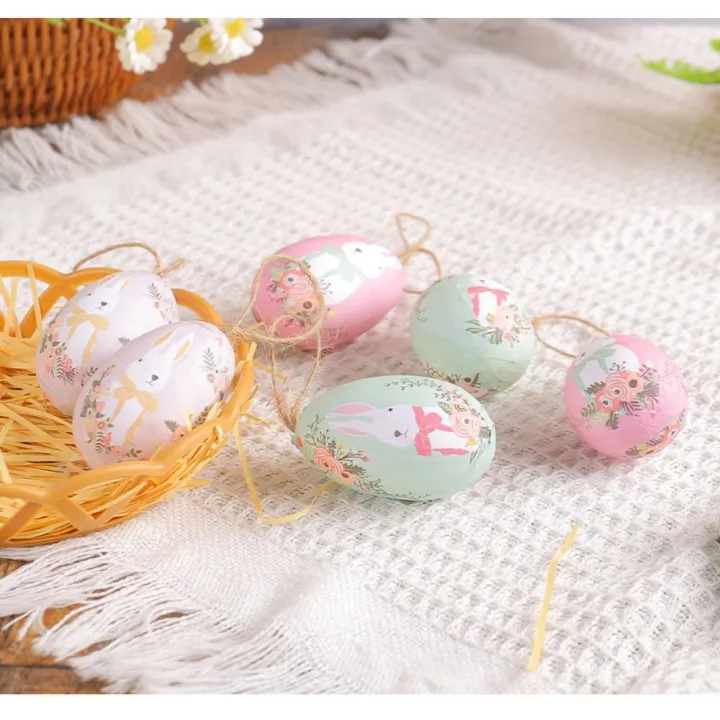 6PCS Fashion Plastic Easter Eggs Mini Colorful Bunny Eggs Hanging ...