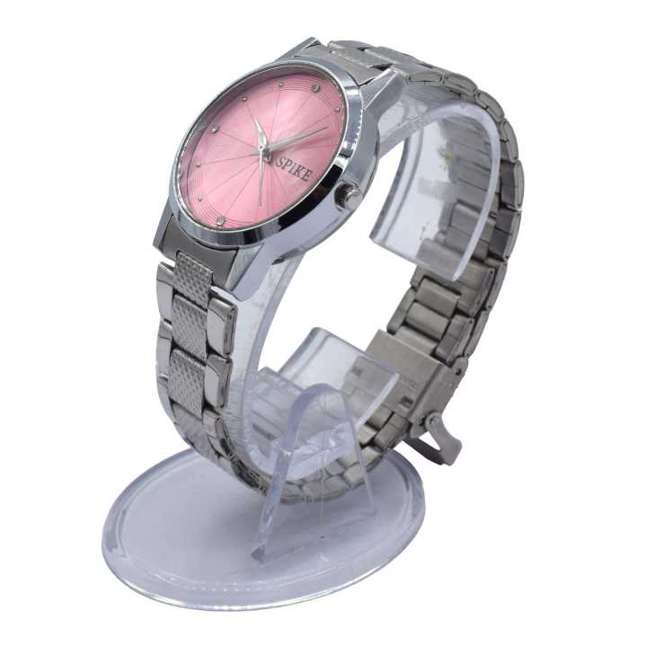 SPIKE PINK DIAL SILVER COLOR METAL LADIES WATCH | Daraz.lk