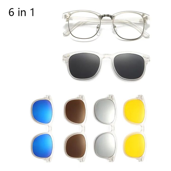 6 In 1 Can Custom Myopia Polarized Sunglasses Transparent Grey Frame ...