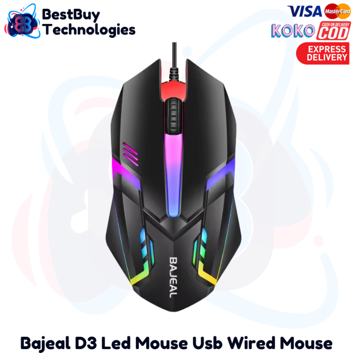 Bajeal D3 Led Mouse Usb Wired Mouse Optical PC Computer LED USB Wired Office Gaming Mouse | Daraz.lk