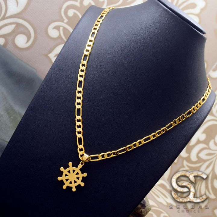 Gold Plated 24Inch Long 6MM Machin cut lara Chain with dharma shakkara ...