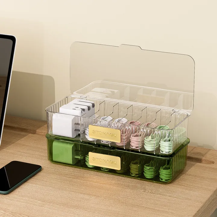 Reusable 7 Grids Data Cables Organizer Charger Cord Storage Box Home ...