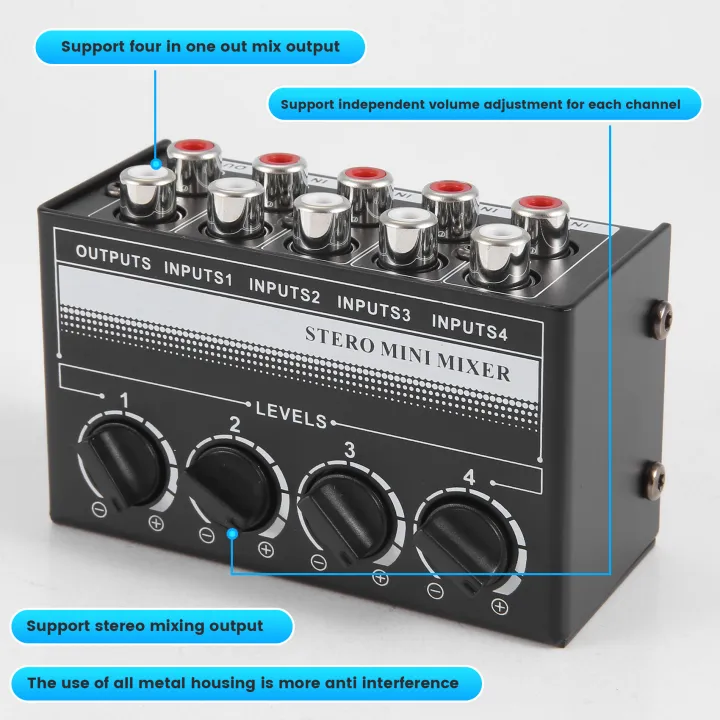 4 Channel Stereo Audio Mixer Support Input and Output Mini Passive ...