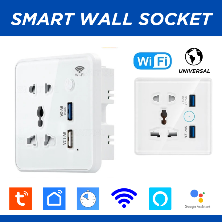 Tuya 13A Universal WiFi Wall Smart Plug Socket with QC 3.0 Usb Fast ...