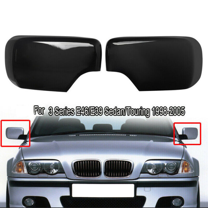 Pair Rear View Mirror Covers Side Mirror Caps For-BMW E46/E39 3/5 Series 1998-2005 Gloss Black ...