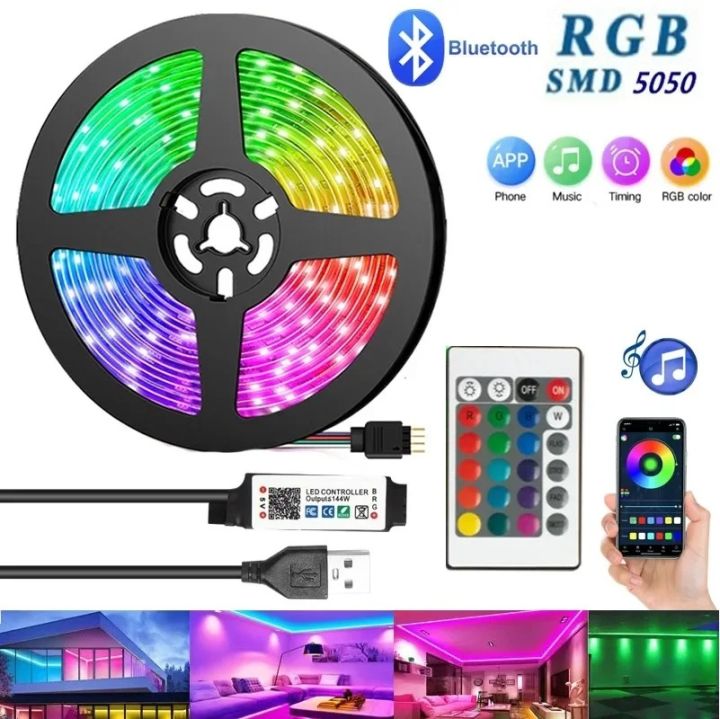 2M LED Strip Light 5050 RGB USB Flexible Lamp Tape Diode Cable Desk ...