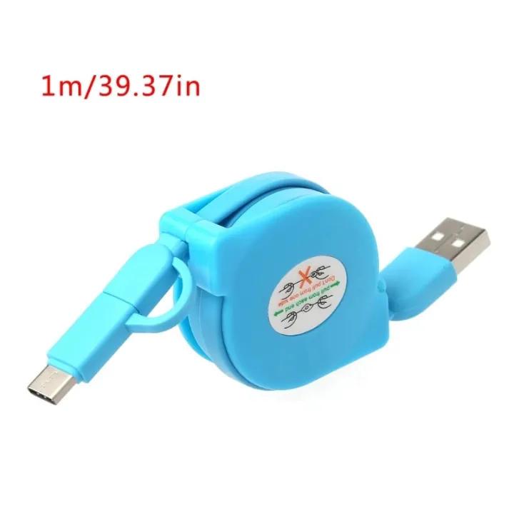 Retractable 2-In-1 Micro USB+Type C Charging Data Flat Cable For Anroid ...