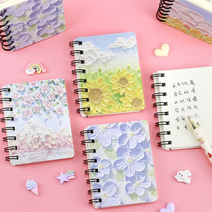 1pc Cute Canvas Landscape Notebook A7 Coil Book Student Notebook Pocket ...