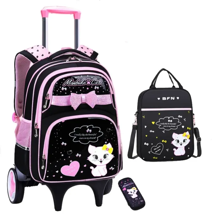 Trolley School Bag for Elementary School Girls with Six Wheels That Can ...