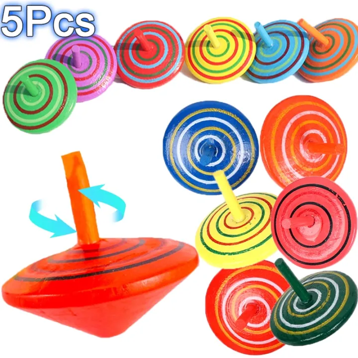 【HOT】 5Pcs Wood Gyro Toys For Children Desktop Spinning Top Toys Wooden ...