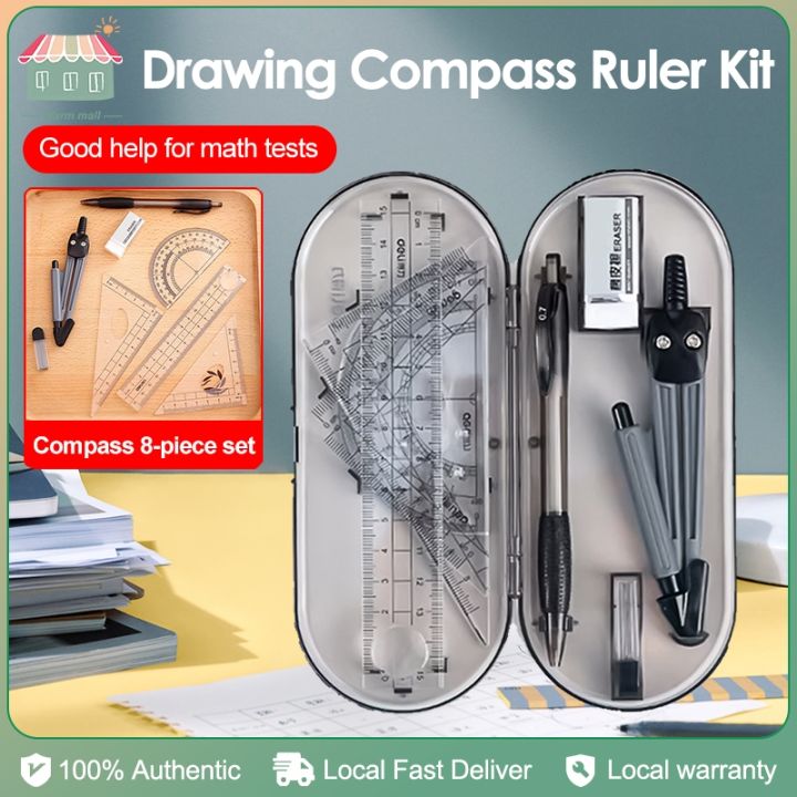 Deli 8pcs/set Geometry Compasses Ruler Protractor, Drawing Math Study ...