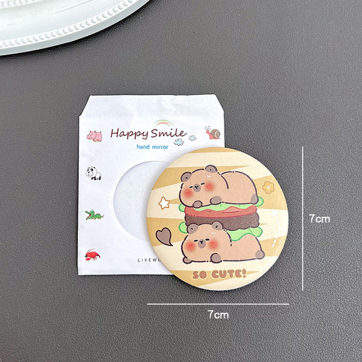 Portable Cute Round Small Mirror Cartoon Capybara Makeup Mirror Simple ...