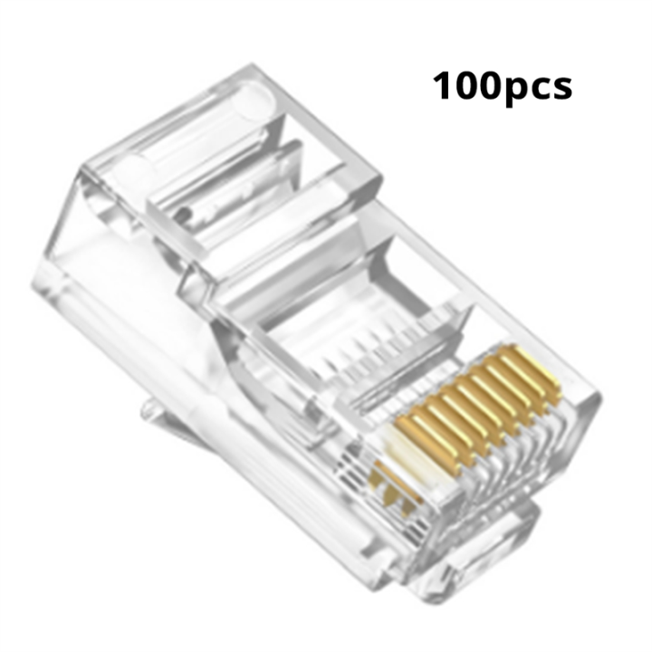 100pcs Network CAT6 RJ45 Pass Through Connectors 8P8C Crystal End Gold ...