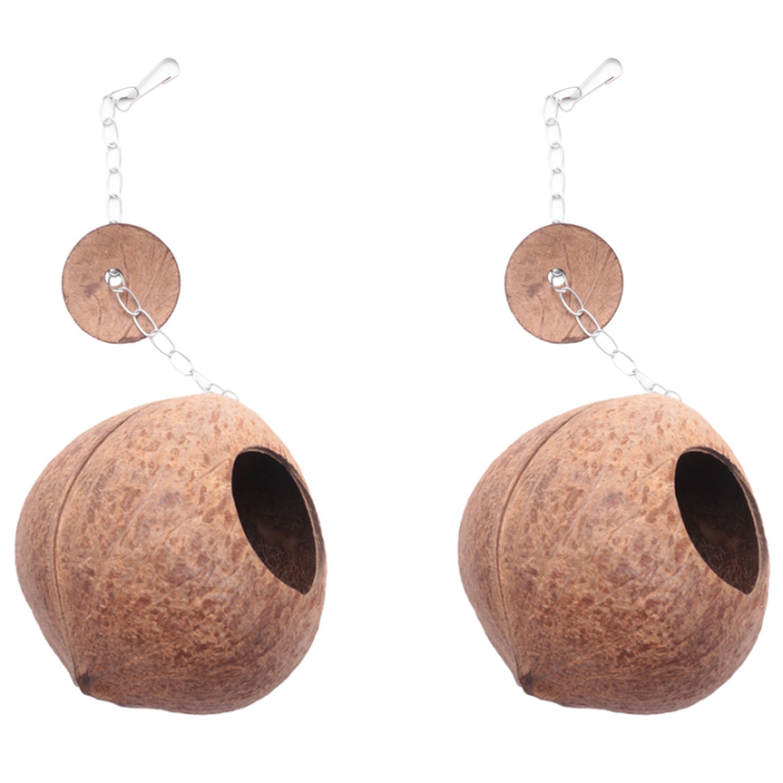 PDTYMWNG 2X Natural Coconut Shell Bird Nest House Hut for Pet Parrot ...