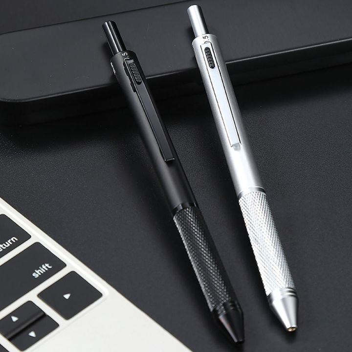 Simple Metal Multifunction Pen 4-in-1 Press Type 3 Color Ballpoint Pen ...