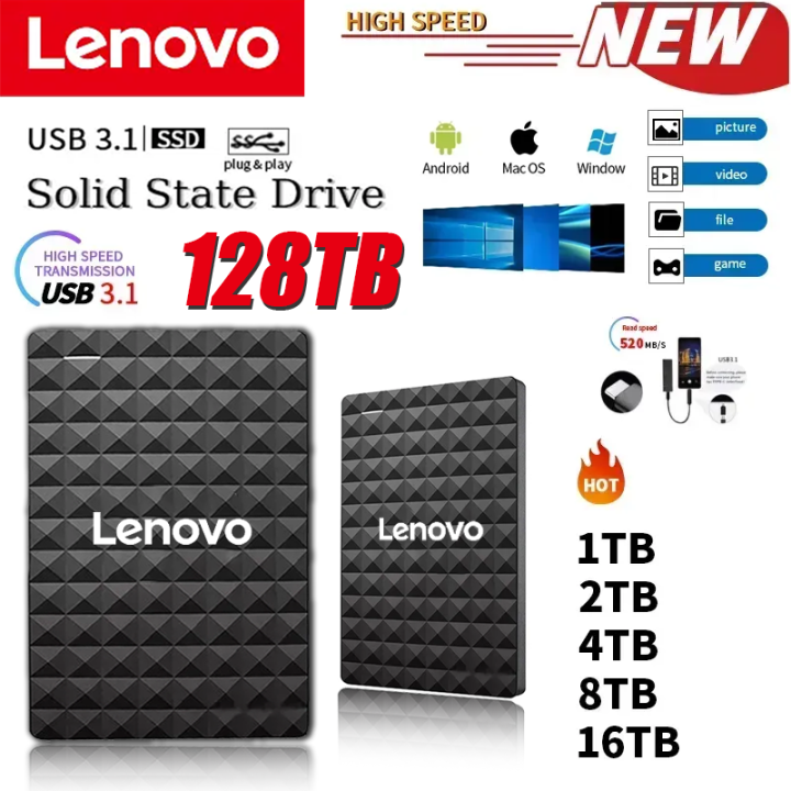 New Lenovo Original 128TB External Hard Drive Portable SSD 16TB Hard ...