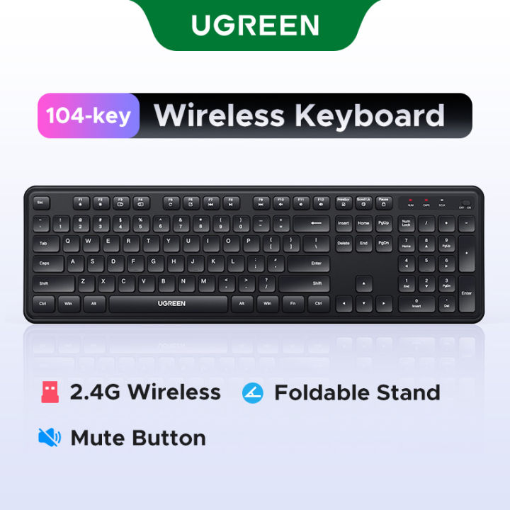 UGREEN 2.4G Keyboard 104 Keys Ultra-Slim US Layout Keyboard Black for ...