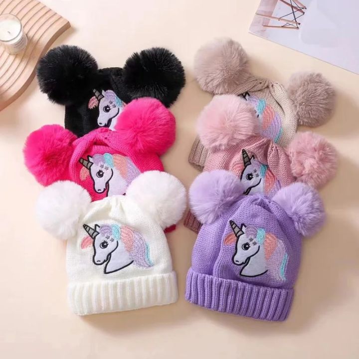 Winter Warm Baby Knitted Hats with Pom Pom Knitted Kids Beanie Hats ...