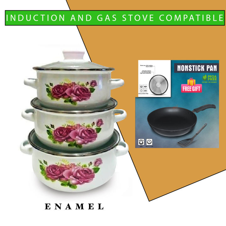 QP 6 Pcs Cast Iron Enamel Cook Ware Set -Any Cooker with FREE GIFT ...