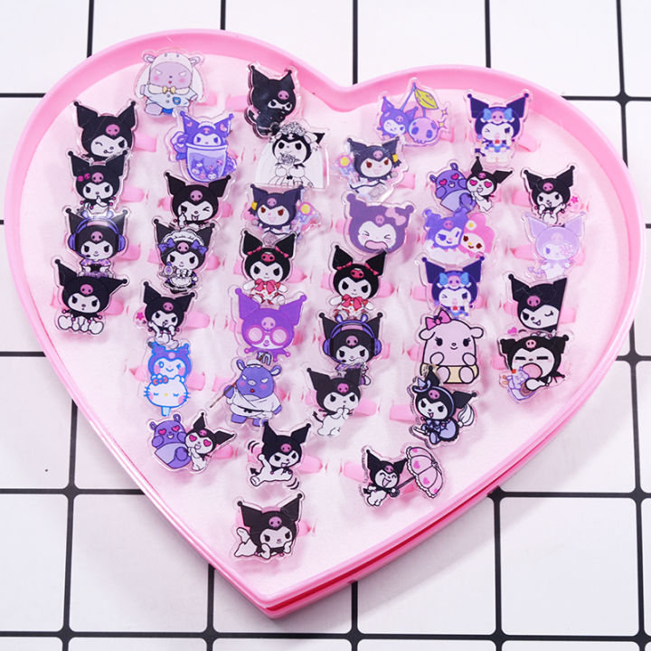 36Pcs/Box Sanrio Kuromi Hello Kitty Kids Ring Kids Fashion Adjustable ...