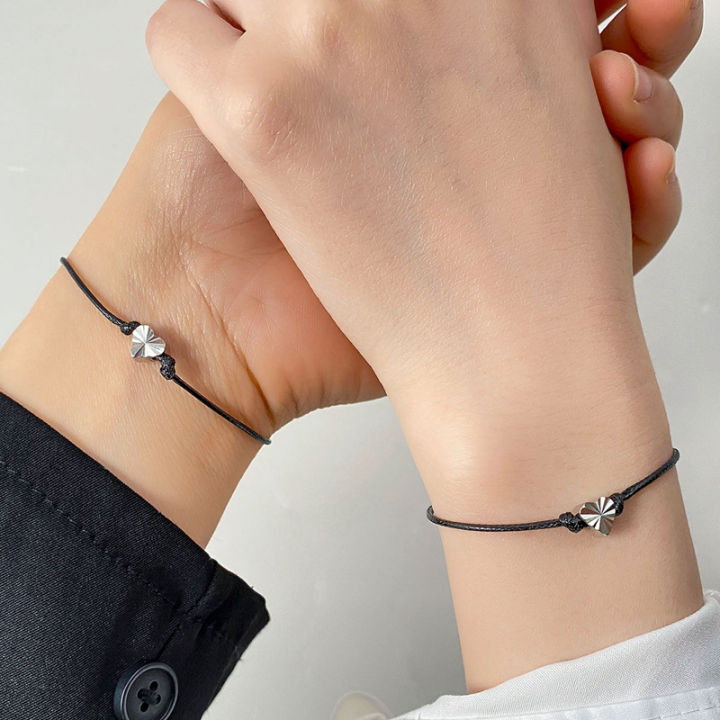 IFKM Handmade Love Heart Shape Charm Bracelet Thin Black Rope Thread ...