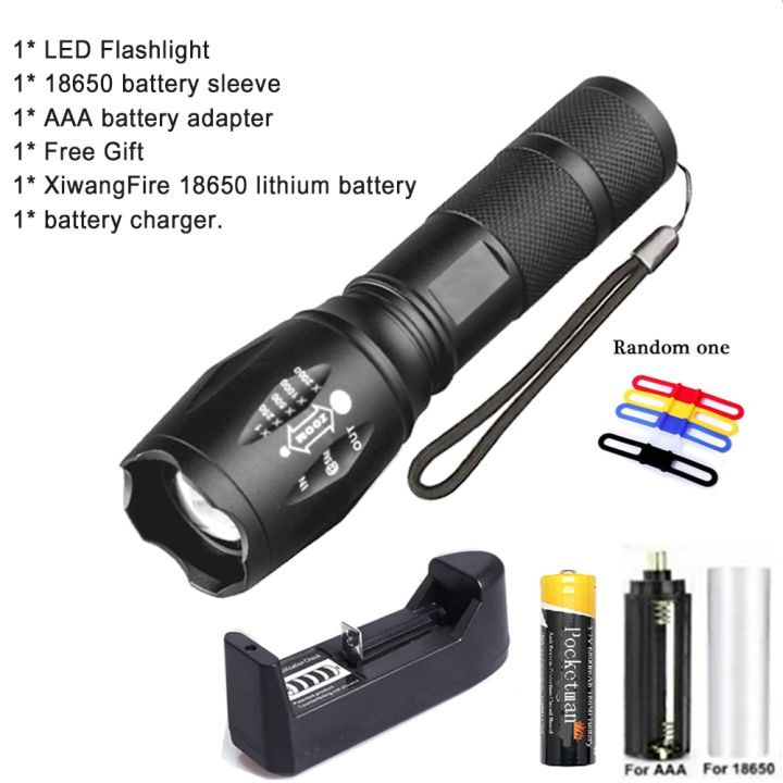 Portable Powerful Lamp XML-T6 Flashlight Linterna Torch Uses 18650 Chargeable Battery Outdoor ...