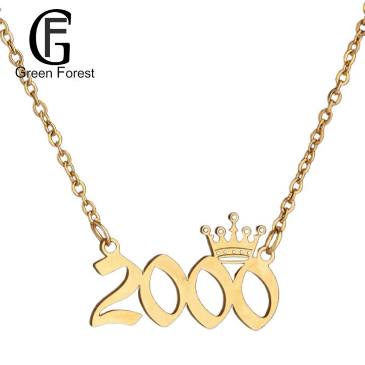 Green forest Green forest Number Pendant Year Necklace Crown Stainless ...