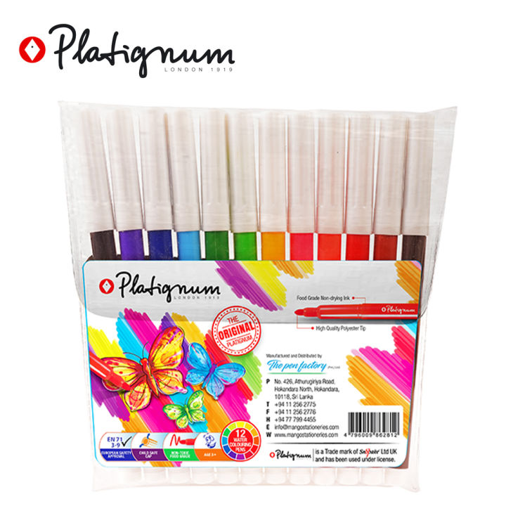 Platignum Non-Toxic Water Coloring Pen 12 Colour Pack | Daraz.lk