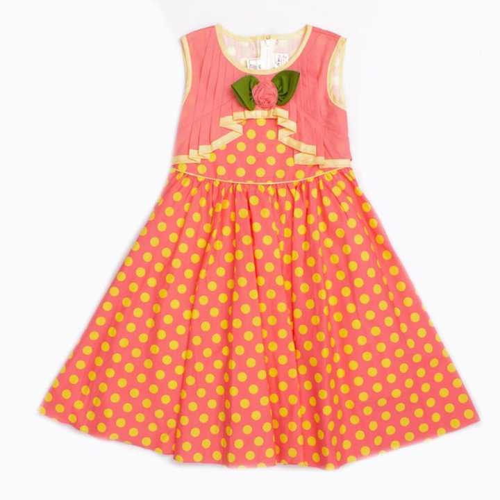 Girls Smart Casual Dress - Dark Peach & Yellow Dotted | Daraz.lk