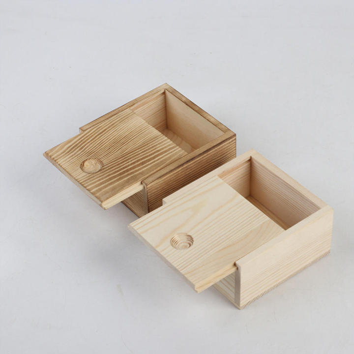 Wooden Box Unfinished Storage Box with Slide Top Natural Candlenut Card ...