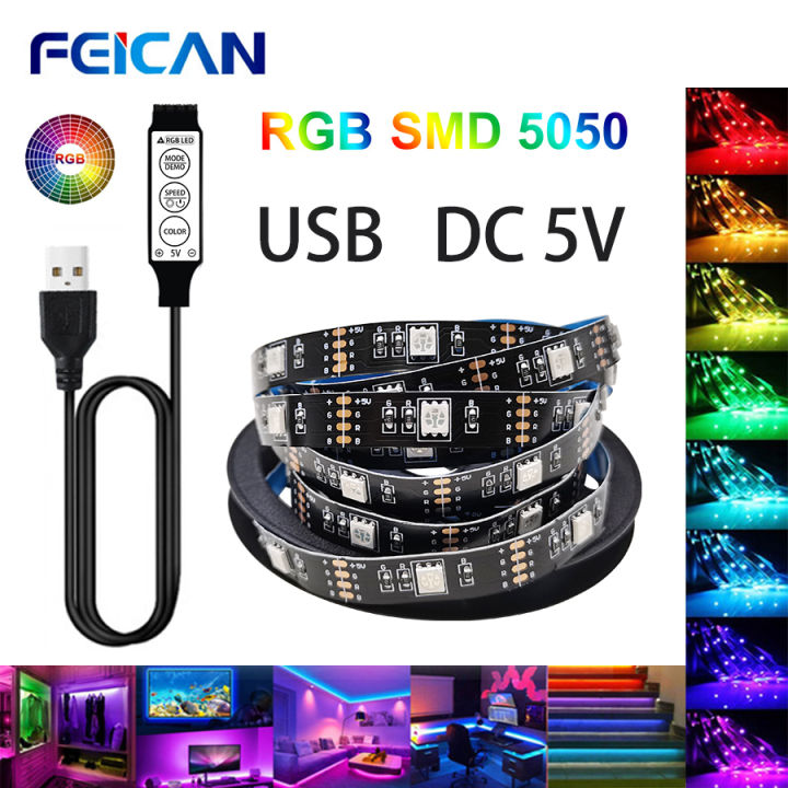 LED Strip 5050 USB Flexible Lamp Tape 3key RGB Ribbon 1M 2M 3M 4M 5M ...