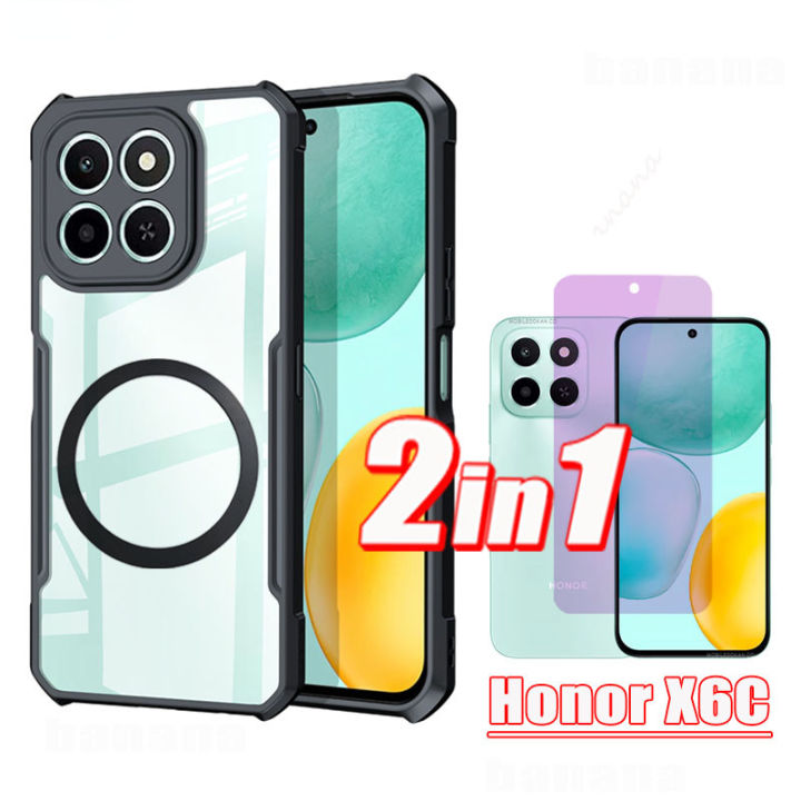 2 in 1 Honor X6C Case Magnetic Sticker Shockproof Clear Phone Case for ...