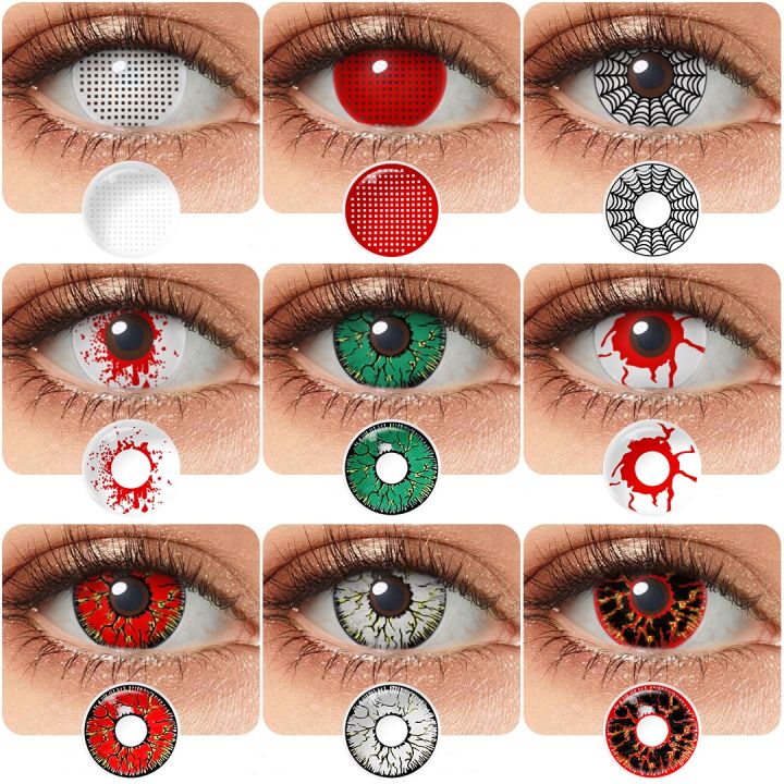 【HOT】 White Mesh Lenses Anime Cosplay Contact Lens Color Halloween Eye ...