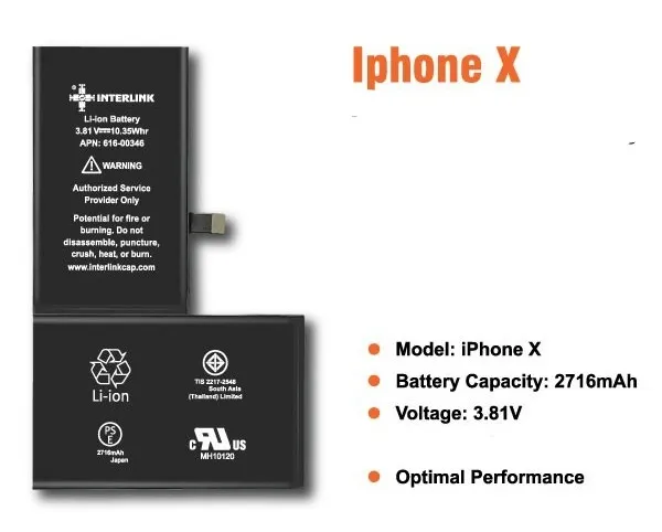 APPLE iPhone X Battery High Capacity Replacement New Phone Mobile ...