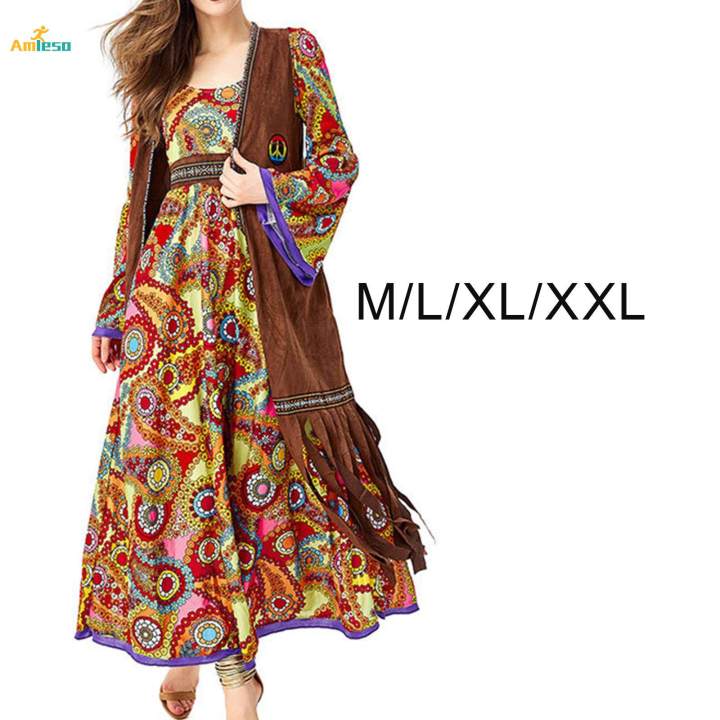Hippie Costume Women Girls 60S 70S Disco Outfit for Halloween Disco ...