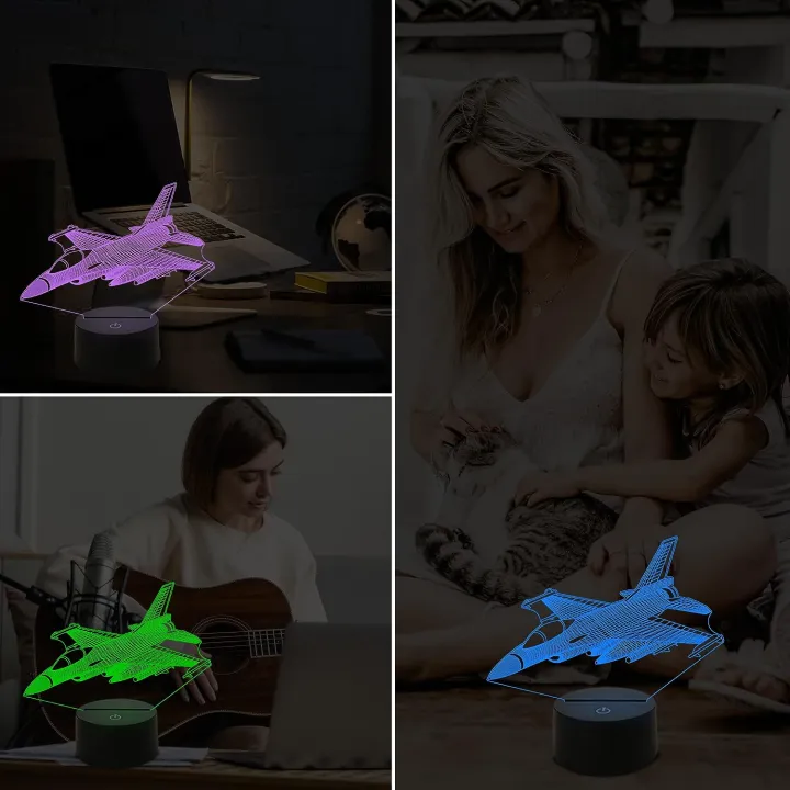 3D Visual Airplane Night Light Aircraft LED Desk Lamp 16 Colors Change ...