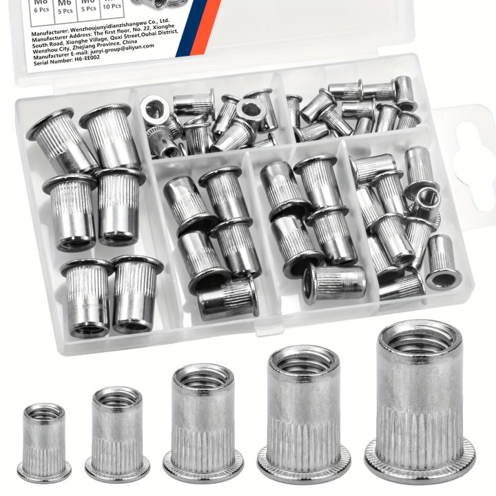 Metric Rivet Nut Assortment Kit - M3 M4 M5 M6 M8 M10 Flat Rivnut 304 ...