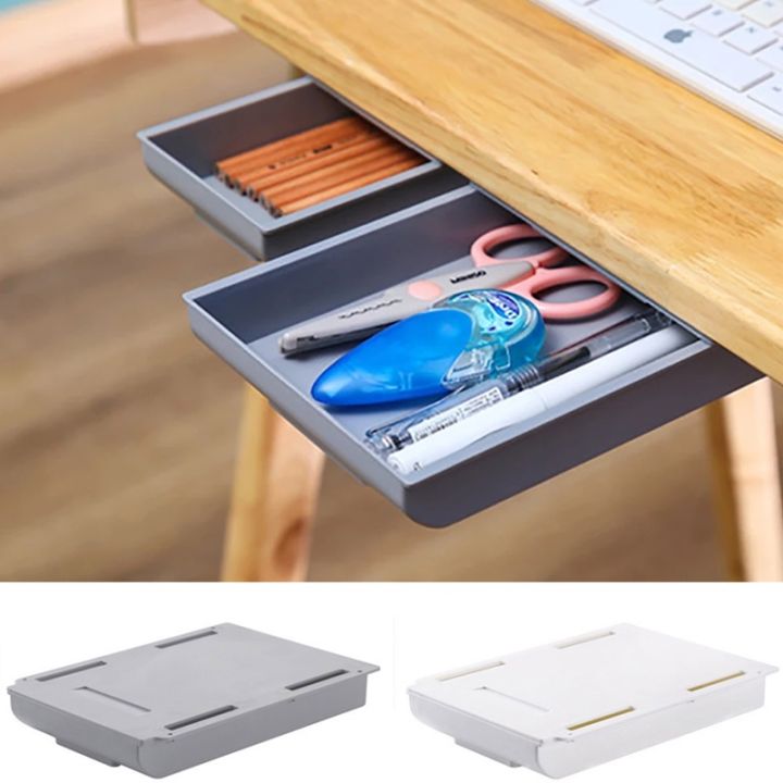 1Pc 2-Sizes Multifunctional Self-Adhesive Under Desk Drawer Storage Box ...