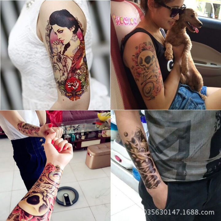 Arm Tattoo Sticker Flower Arm Big Figure Skull Carp Guan Beauty Flower ...