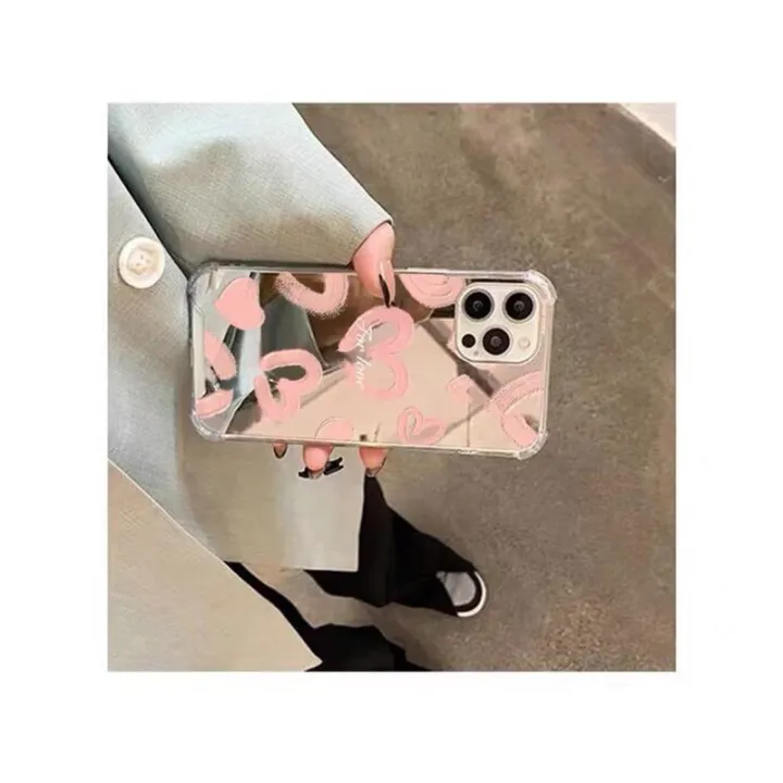 INS Mirror Face Love Heart Pattern Phone Case For iPhone 16 15 14 13 12 ...