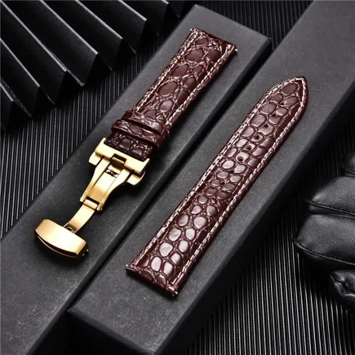 Crocodile Pattern Design Male Leather Watch Band with Stainless Steel ...