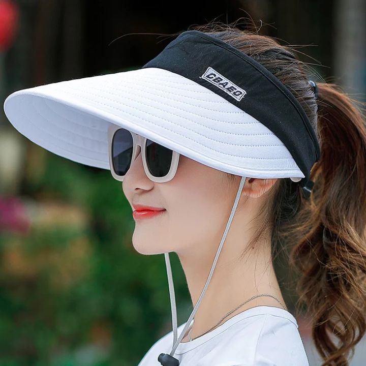 2021 Simple Women Summer Sun Visor Wide Brim Hat Beach Hat Adjustable ...