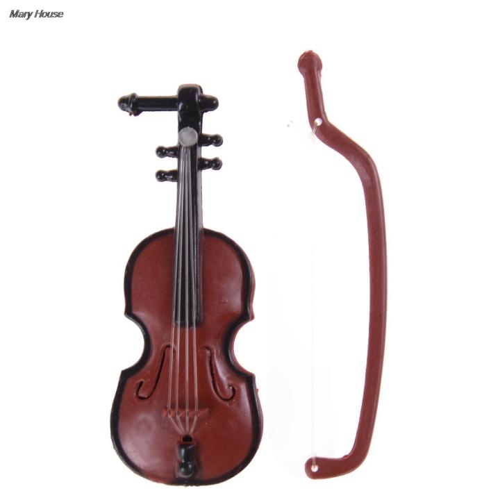 1pcs Diy 1/12 Dolls House Wooden Violin With Case Stand Plastic Mini ...